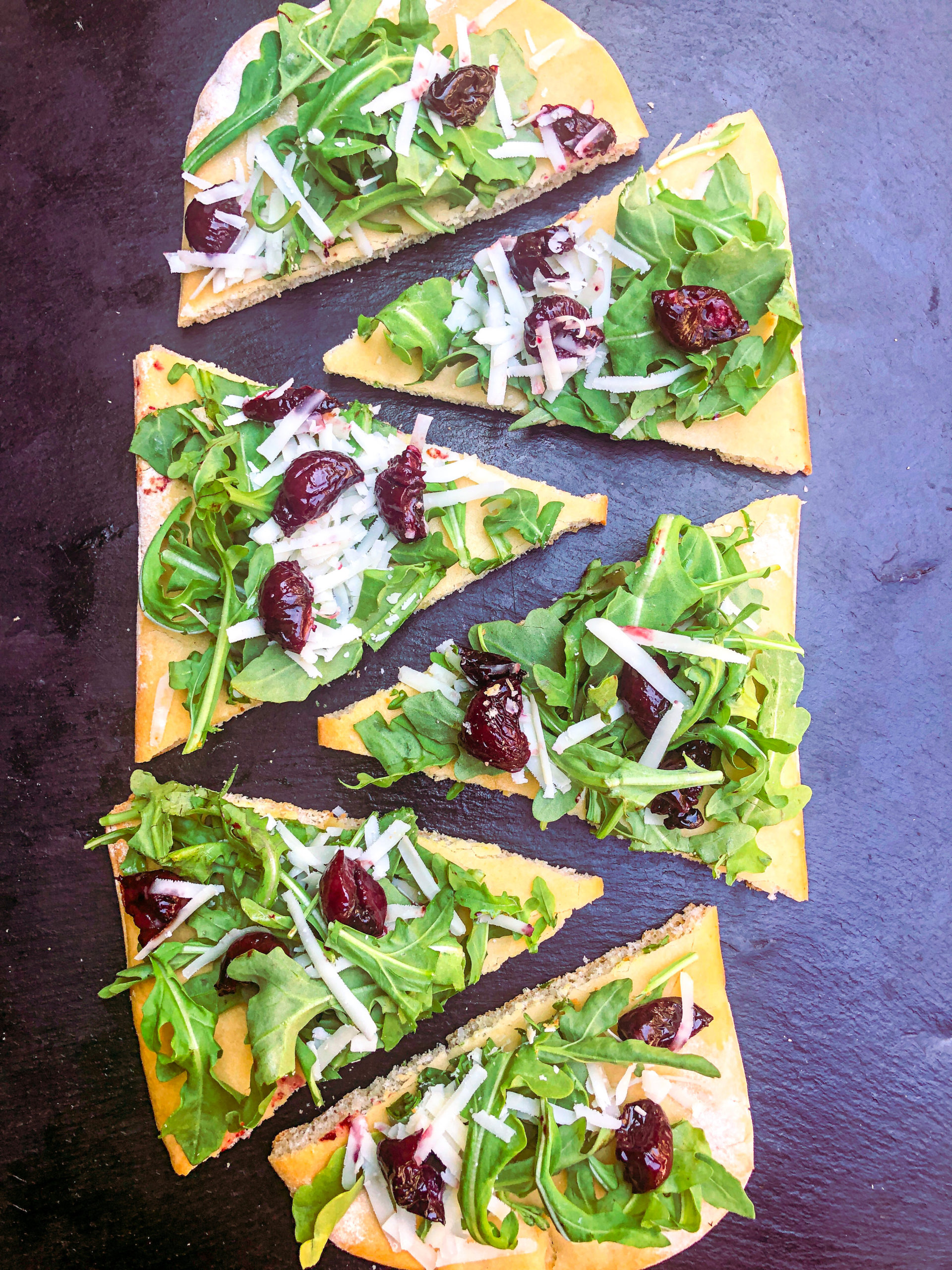 Balsamic Cherry Flatbread with Arugula and Pecorino - Jolly Tomato