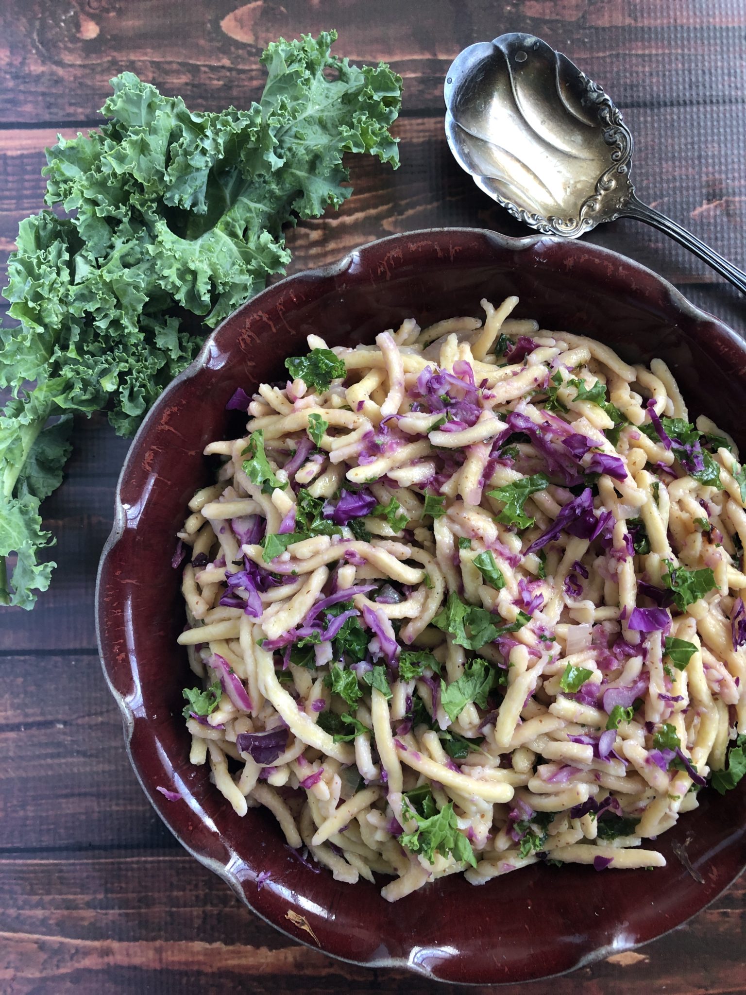 Healthy Spaetzle Recipe with Purple Cabbage and Kale - Jolly Tomato